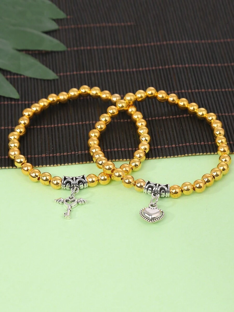 Carnival Party Accessories, Couples Plastic Beaded Heart Lock Bracelets ...