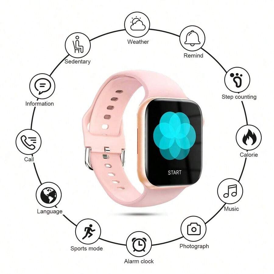 1pc Unisex Pink Silicone Strap Smart Watch With 1.79'' Touch Display ...