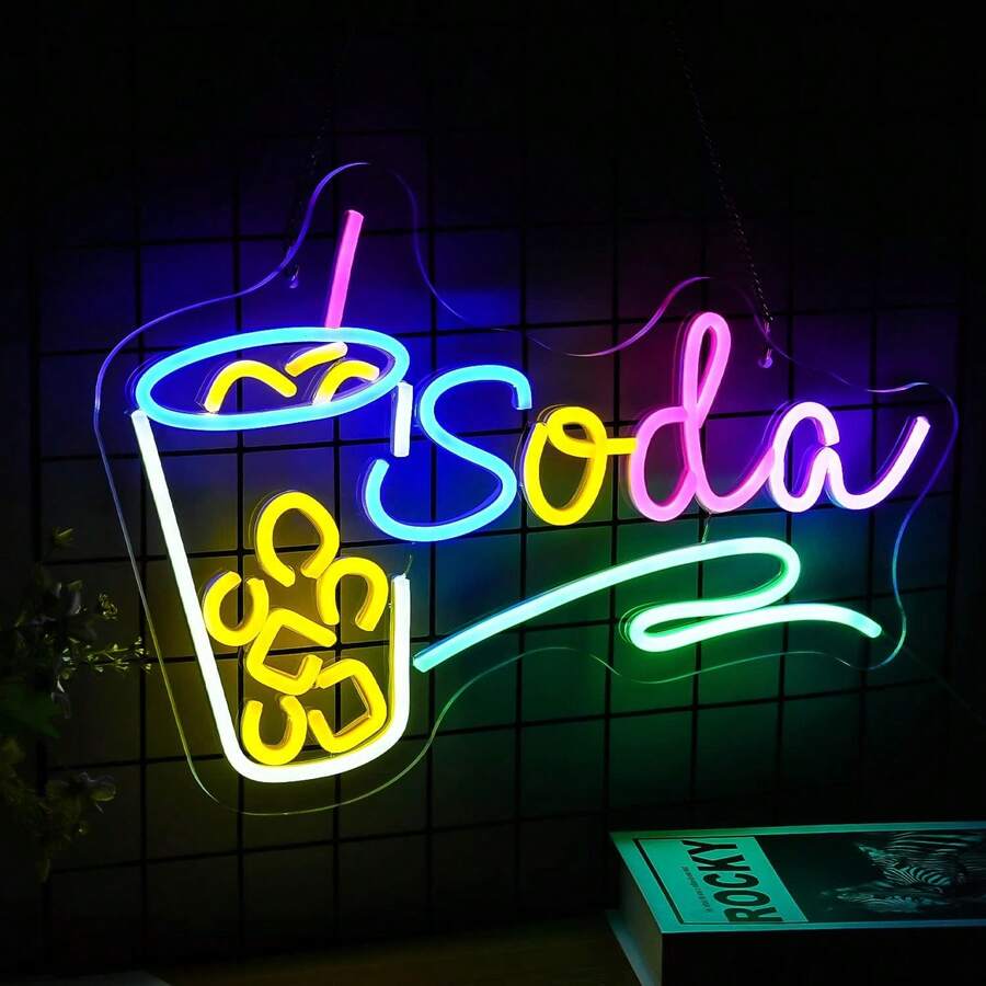 Soda Led Neon Light, Dimmable Cocktail Neon Sign Wall Decor For Bar ...