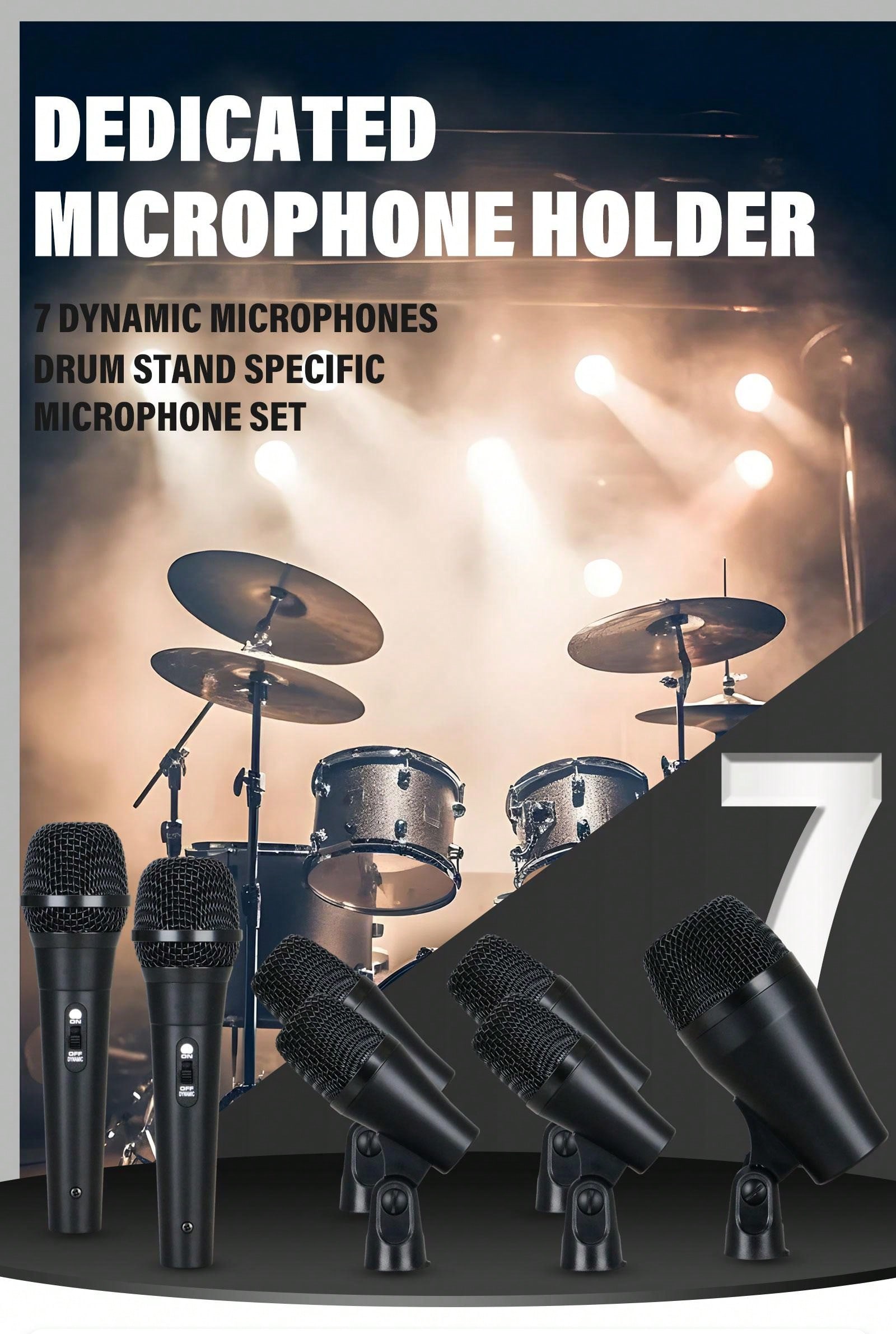 DRUMKIT 7 Drum 7-Piece Wired Dynamic Drum Mic , Drum Microphone Set ...