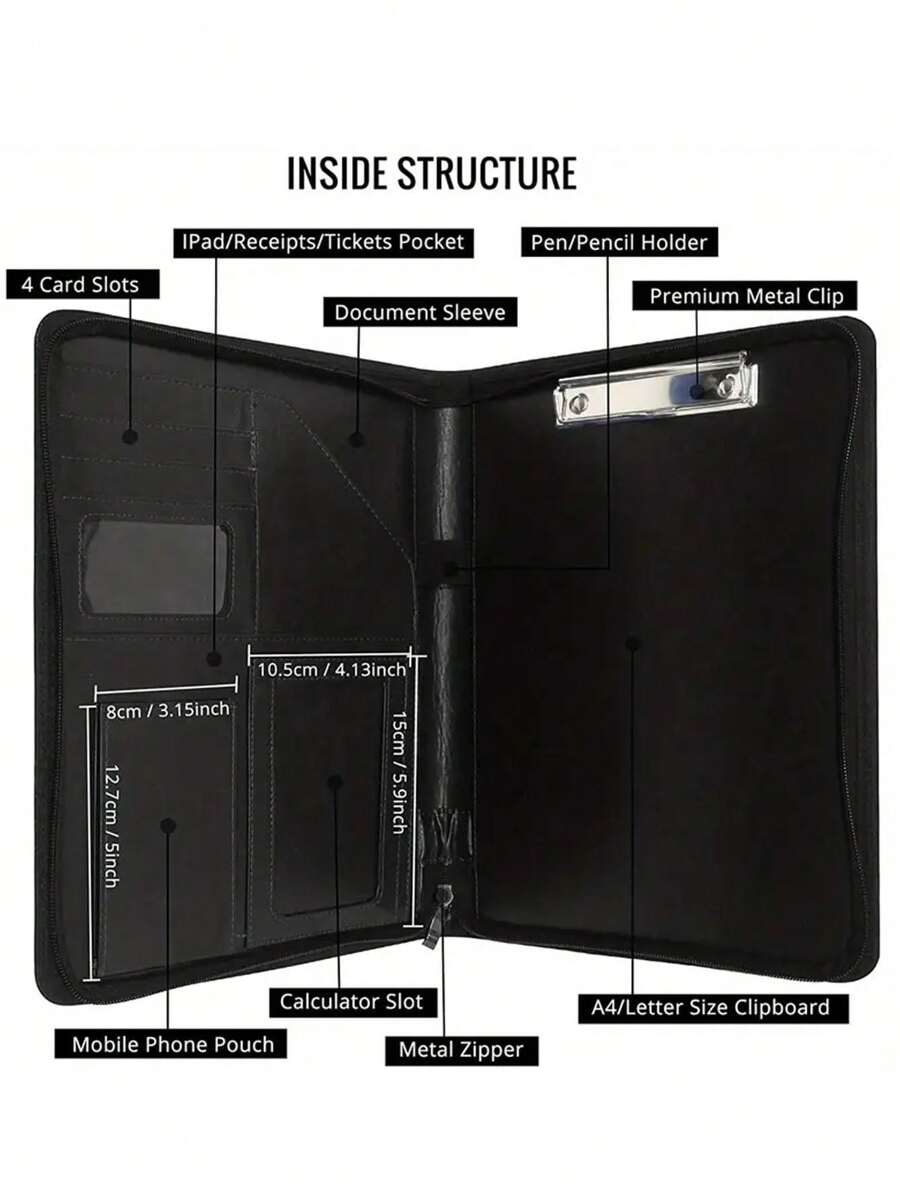 1pc DIY Zippered PU Leather Business Padfolio Notebook With Letter Size ...