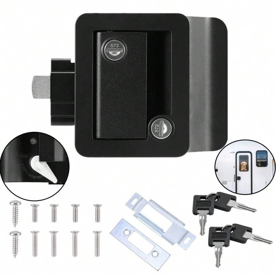 Black RV Paddle Entry Door Lock Latch Handle Knob Deadbolt Camper Cargo ...