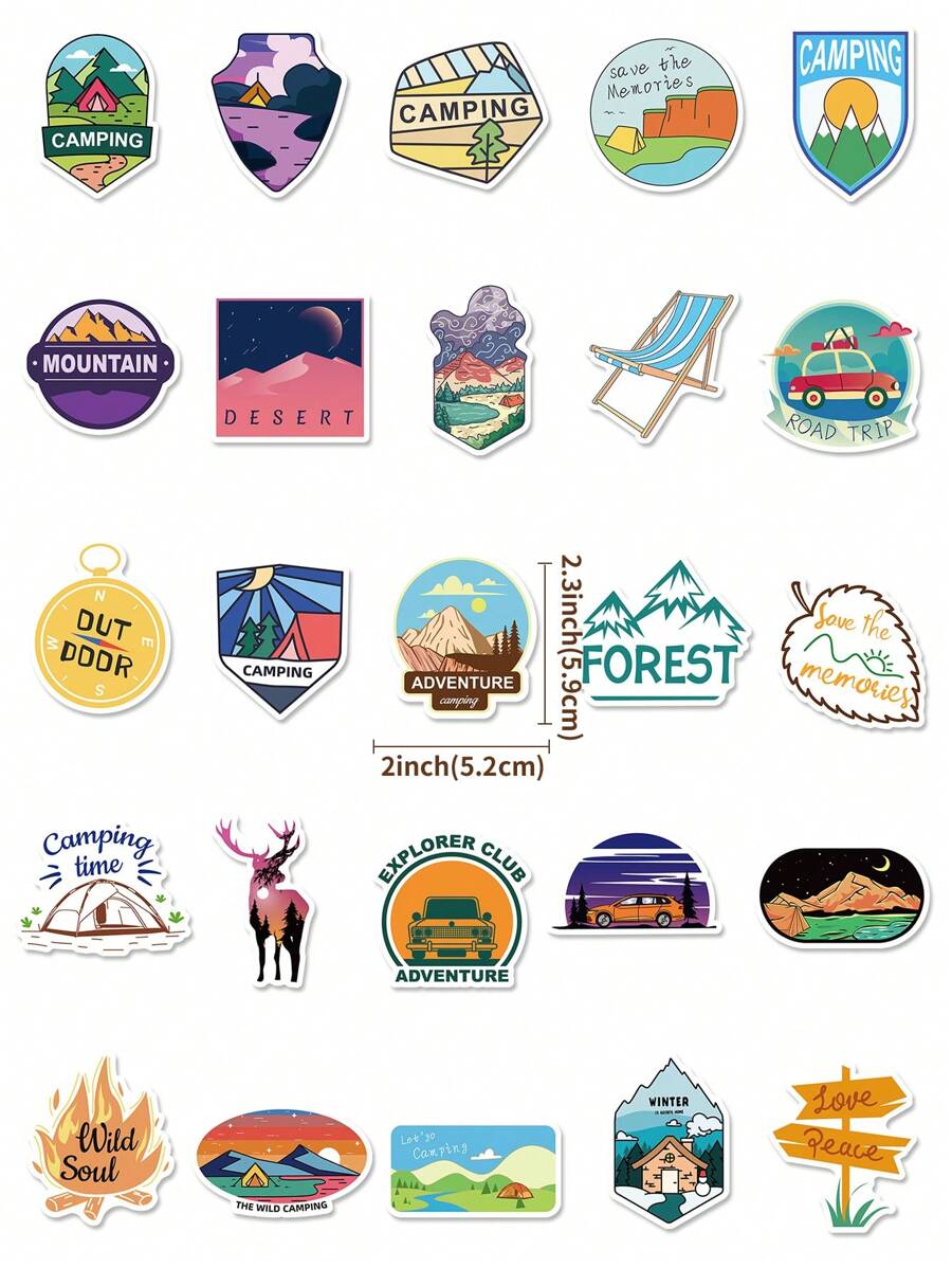 50 Pcs Camping Stickers Outdoor Hiking Adventure Waterprf Vinyl ...