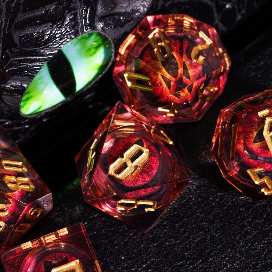 Cusdie 7-Die Liquid Core Eye Dice Handmade D&D Dice, D&D Dice Set Sharp ...