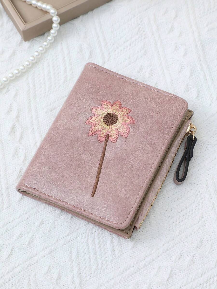 Sunflower Themed Two-Fold Short Wallet Hibiscus For Women Wallet Purse ...