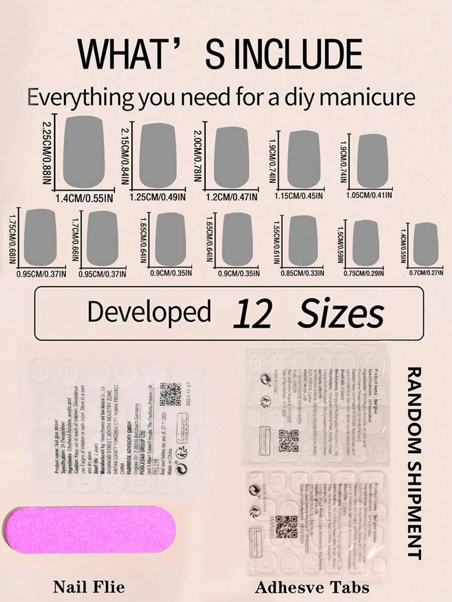 24 Short Square Light Pink Ramadan Nail Patches, Black Fine French Fake ...