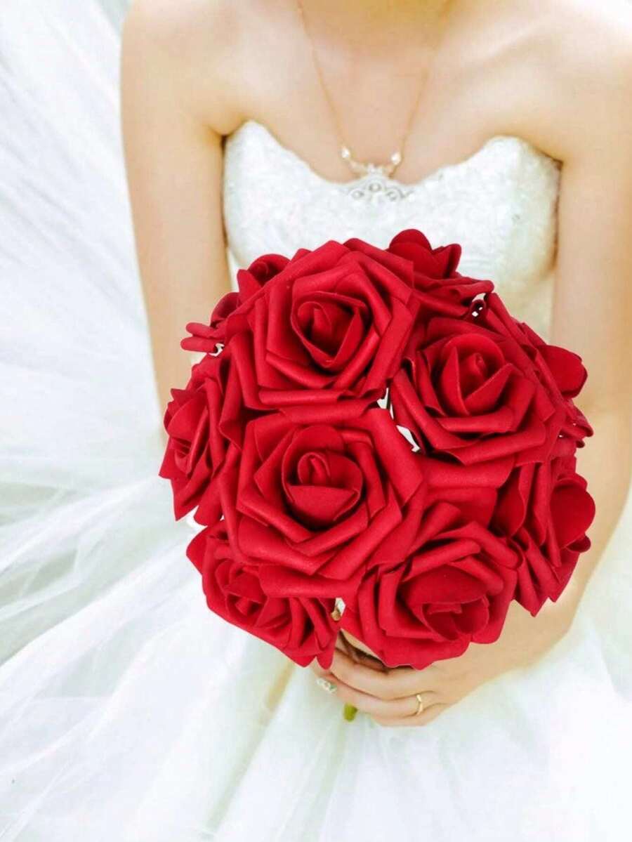 10pcs Artificial Foam Big Red Rose Flowers For Wedding Bouquets, Home ...