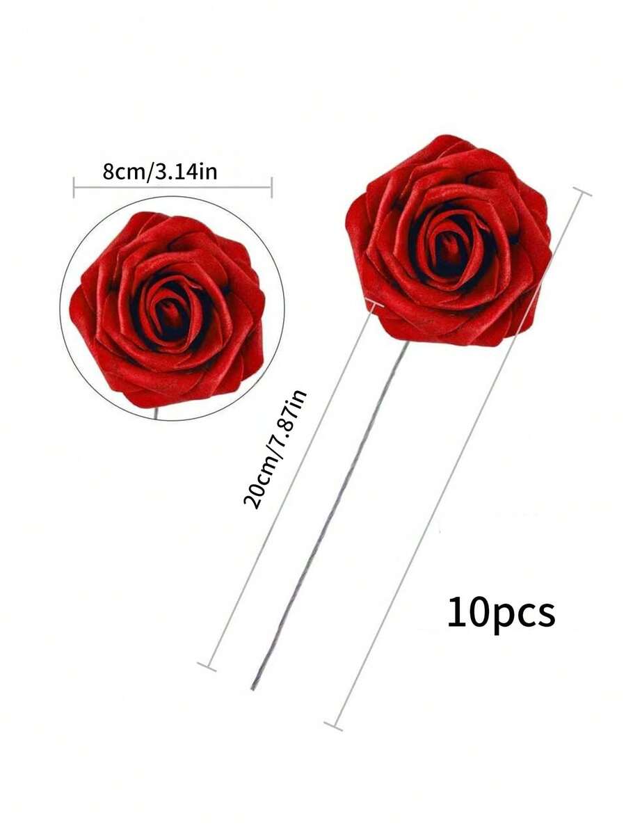 10pcs Artificial Foam Big Red Rose Flowers For Wedding Bouquets, Home ...