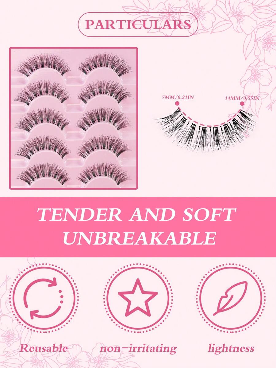 7 Pairs Natural And Fluffy Synthetic False Eyelashes With Clear Band ...