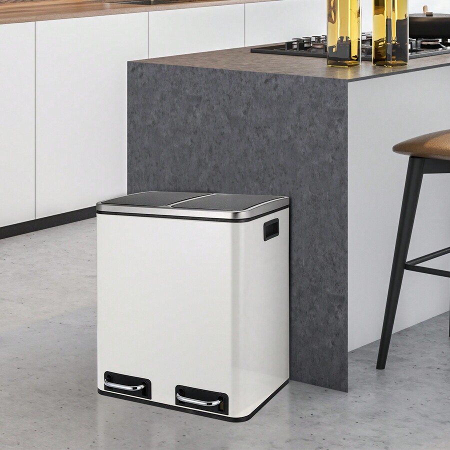 Pirecart 8 Gallon Dual Trash Can, Stainless Steel Step Garbage Can ...