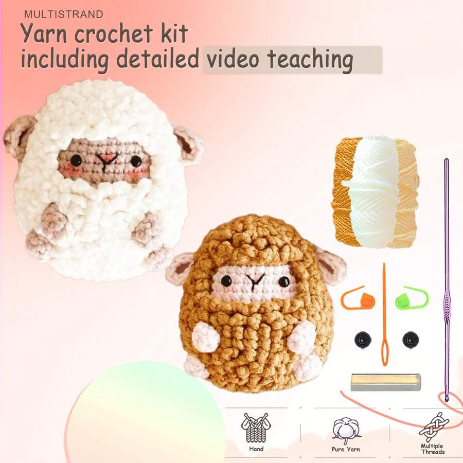 2 Stücke Diy Braune Und Weiße Schafs Häkelset Für Anfänger, Amigurumi Stofftiere - Geschenk Tier ...