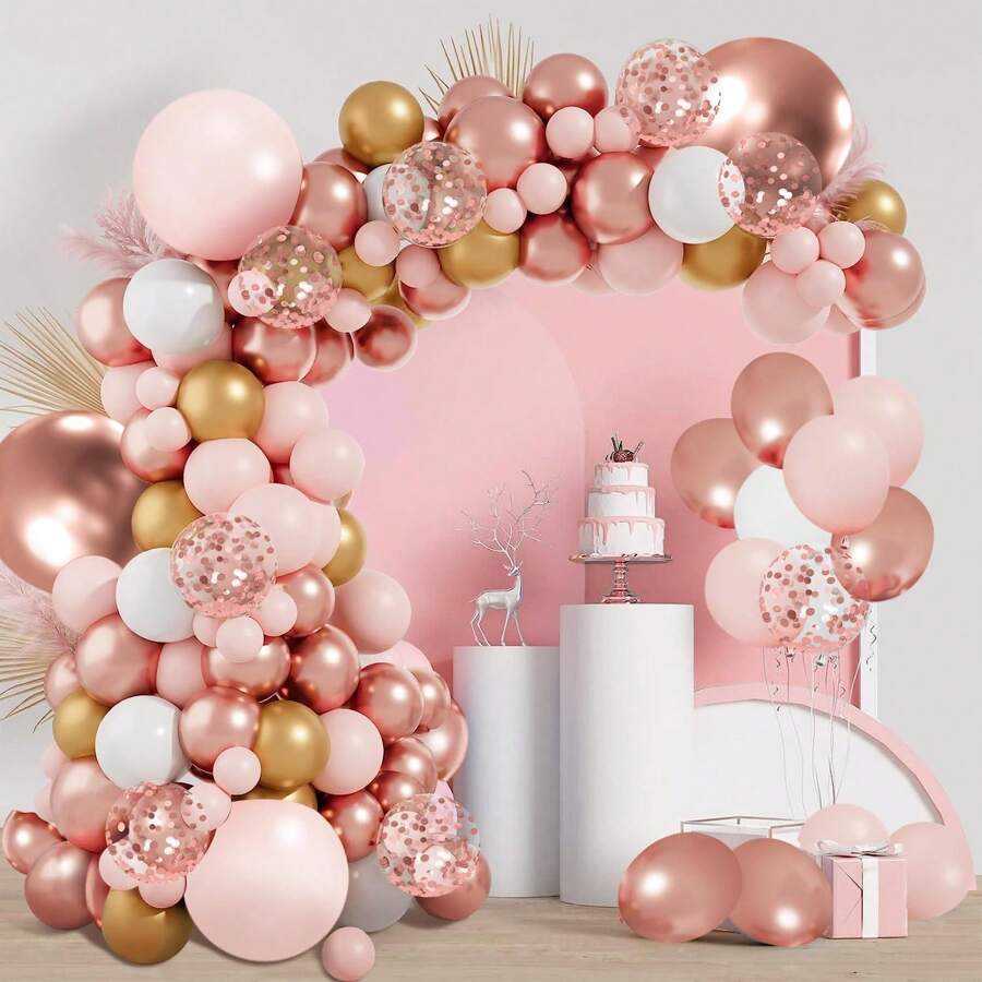 Rose Gold Balloon Garland Arch Kit 126pcs Rose Gold Pink White And Gold Confetti Latex Balloons
