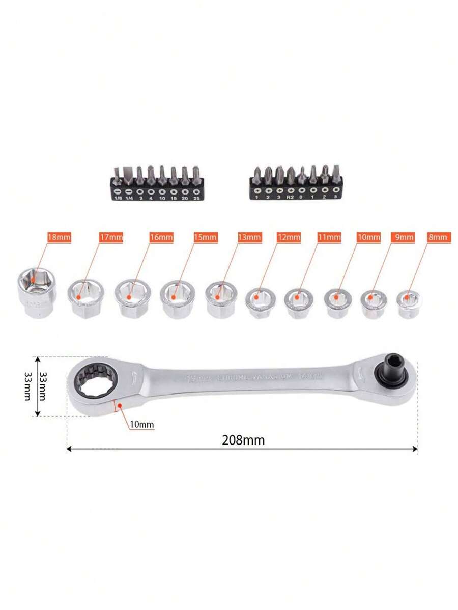 36-Piece Chrome Vanadium Thin-Walled Socket Set With Through-Hole ...