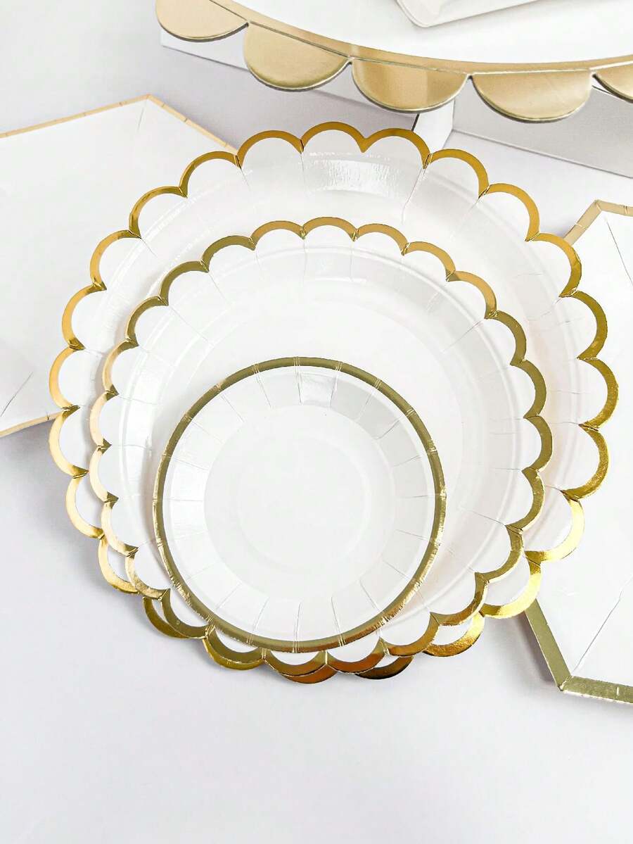 Disposable Paper Plates, Gold Stamped White Round Dinnerware Set For ...