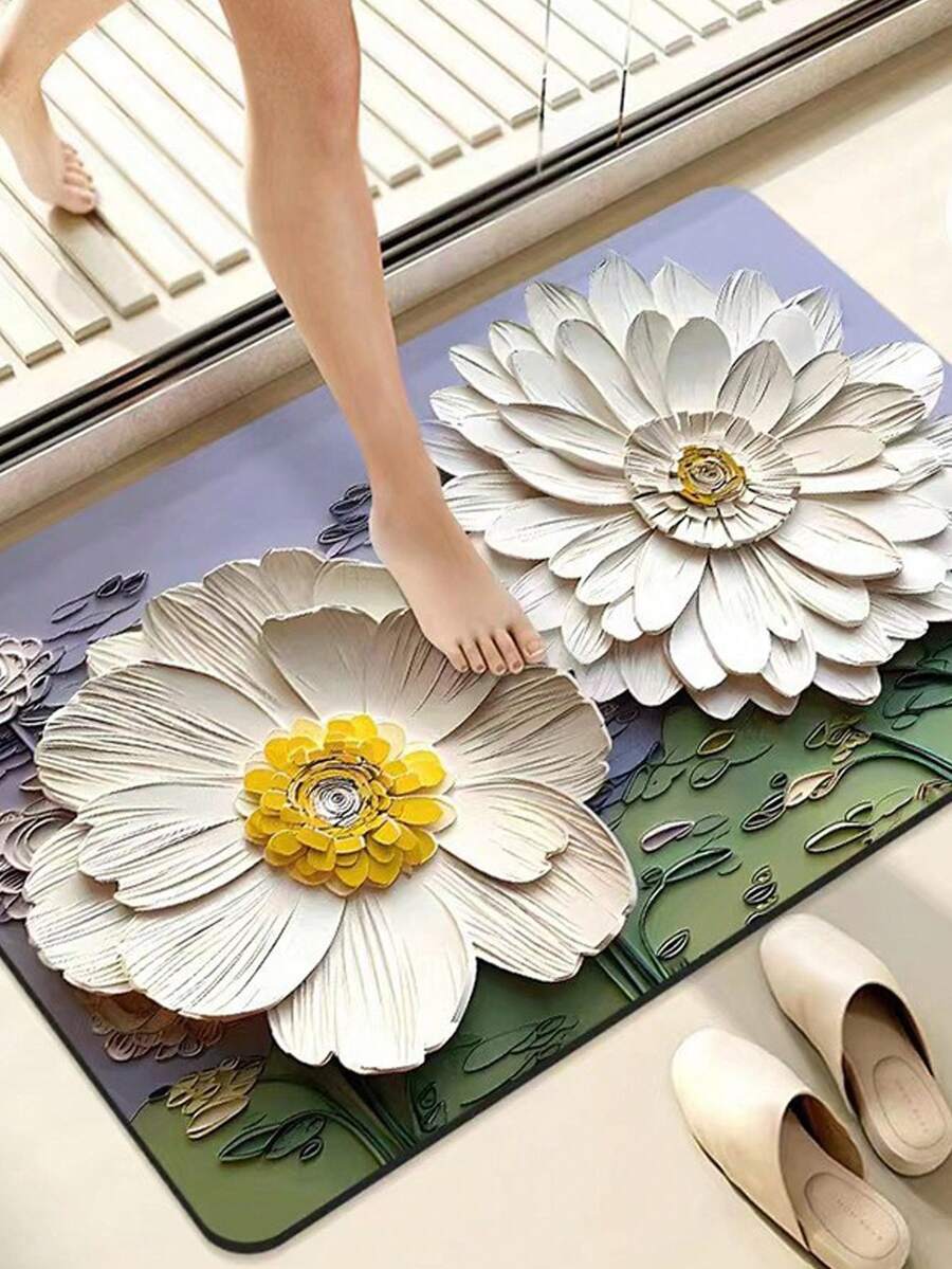 1pc Bath Mat Absorbent Indoor Doormat Anti-Slip Quick Dry Foot Mat ...