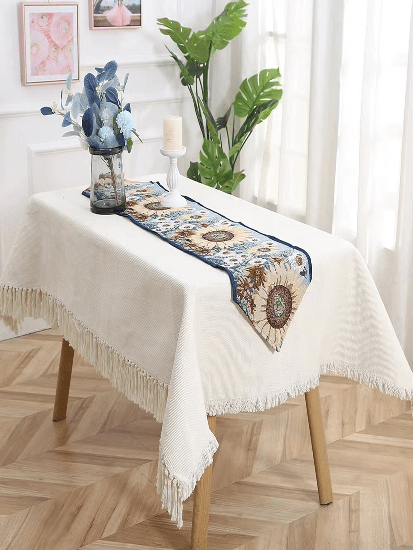 Sunflower Embroidered Table Flag, American Country Style Decorative Bed ...