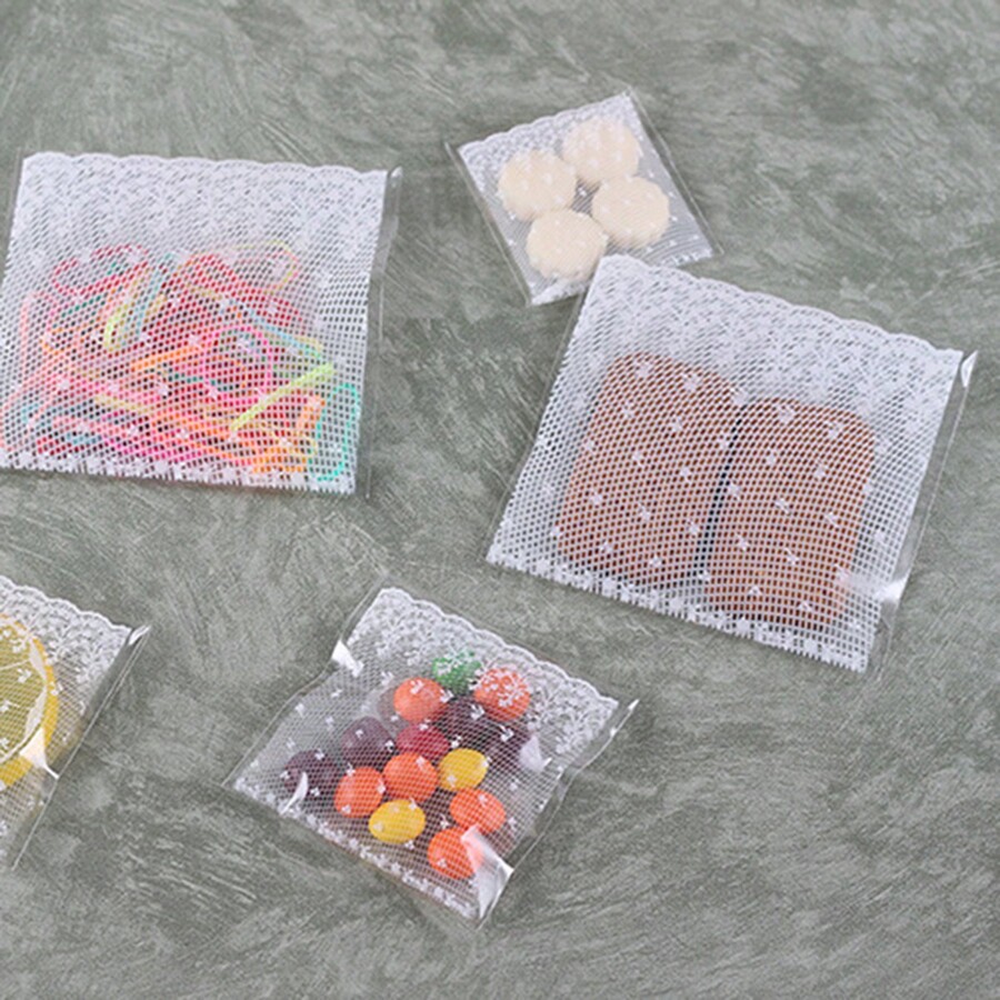 100Pcs/Pack Plastic Transparent Packaging Bag, Lace Pattern Candy ...