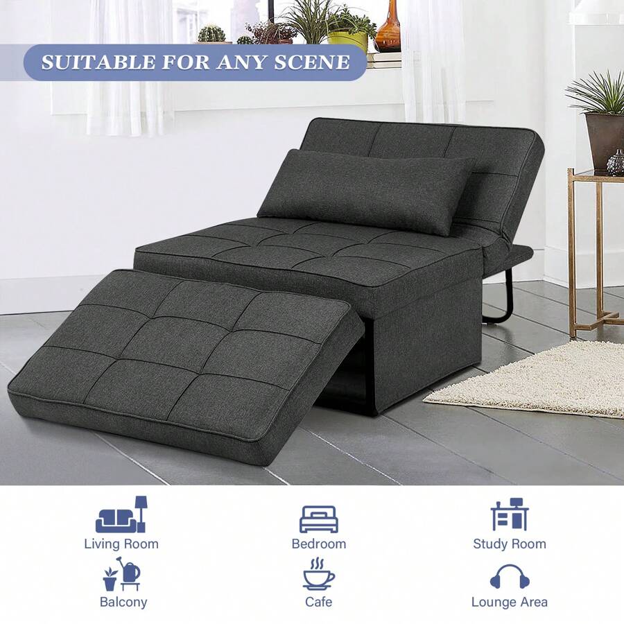 Sofa Bed, 4 In 1 Multi-Function Folding Ottoman Breathable Linen Couch Bed With Adjustable ...