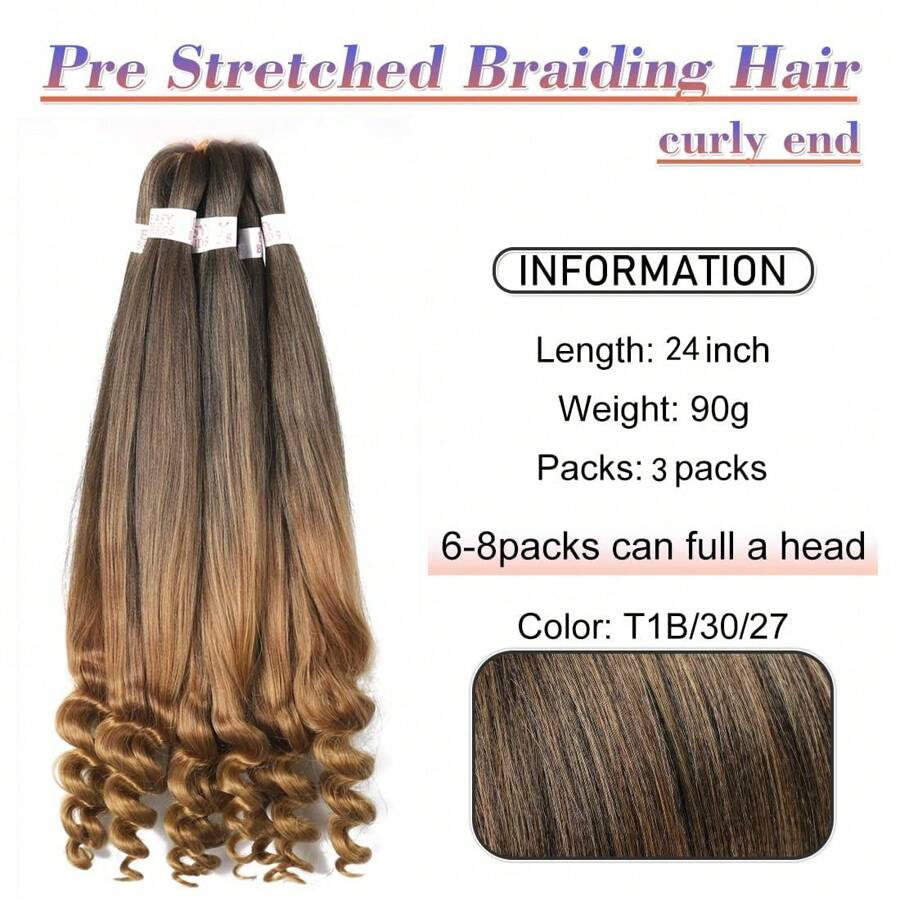 3Pc Braiding Hair Pre Stretched Curly Ends 24 Inch Braiding Hair Black ...