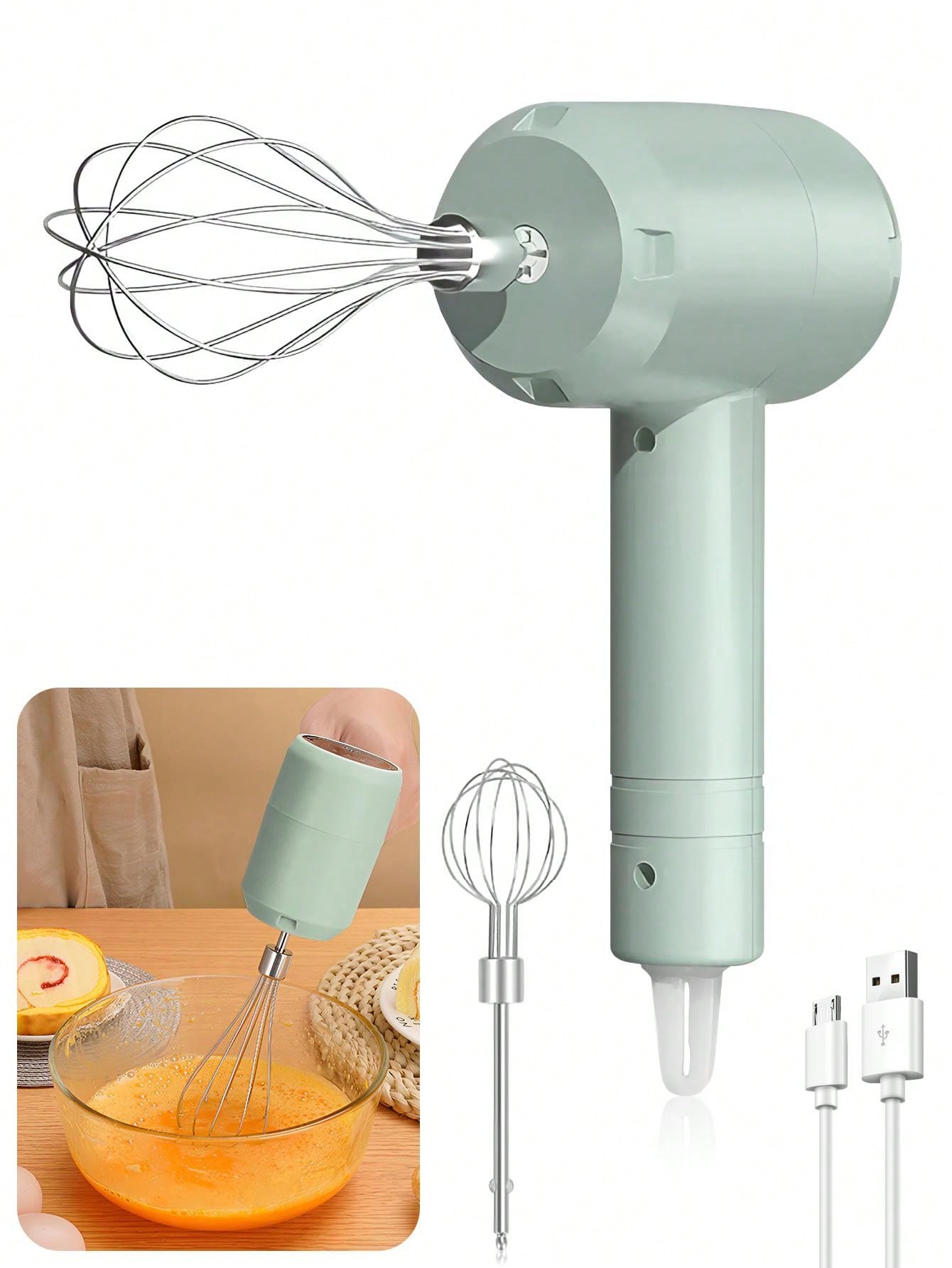 Hand Mixer- Cordless Electric Whisk Portable Handheld Electric Mixer ...