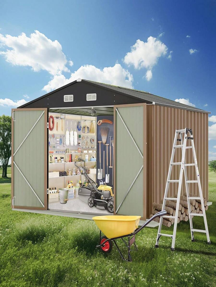 10x8 FT Metal Outdoor Storage Shed, Steel Utility Tool Shed Storage ...