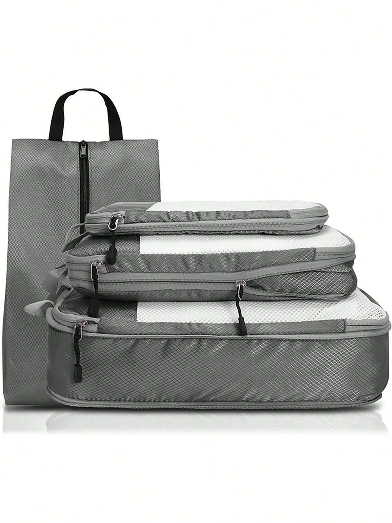 4 Compression Packing Boxes Travel Expandable Packing Organizer (Gray ...