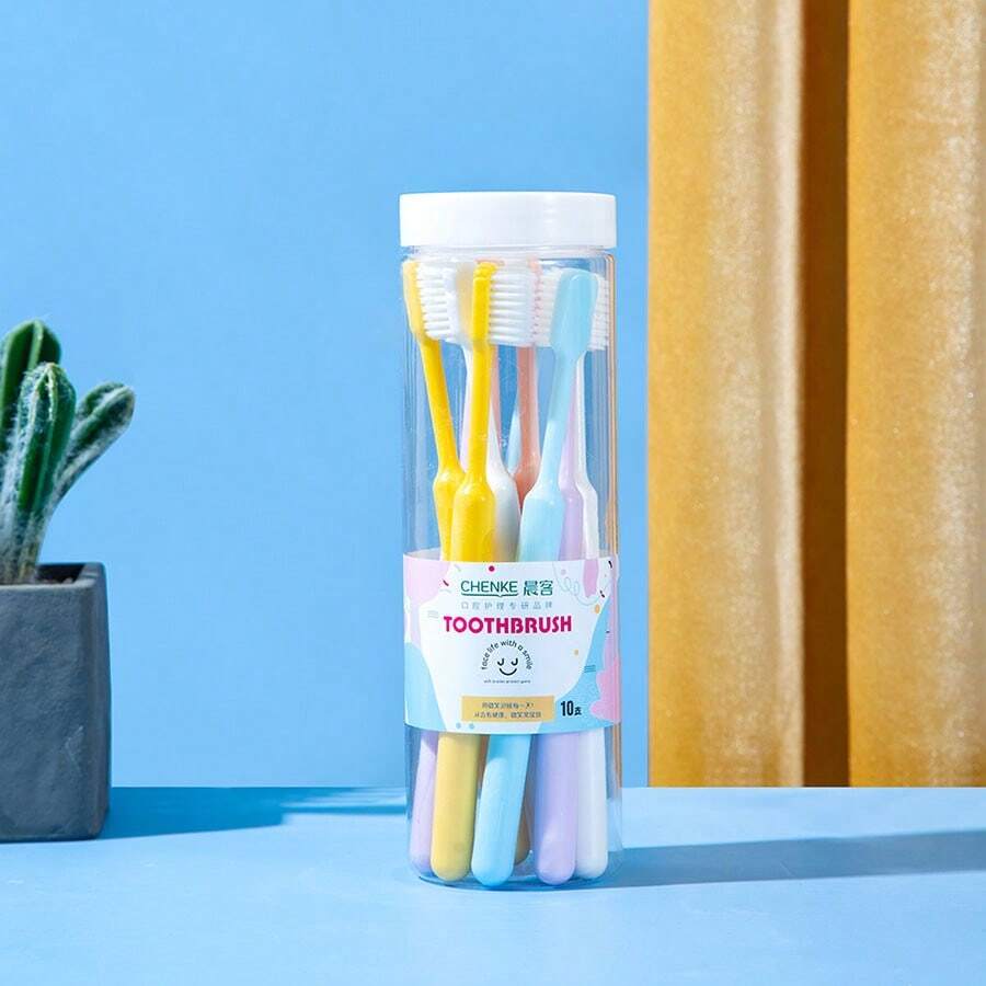 Candy-Colored Barrel Pack Of 10 Home Use Soft Bristles Toothbrush For ...
