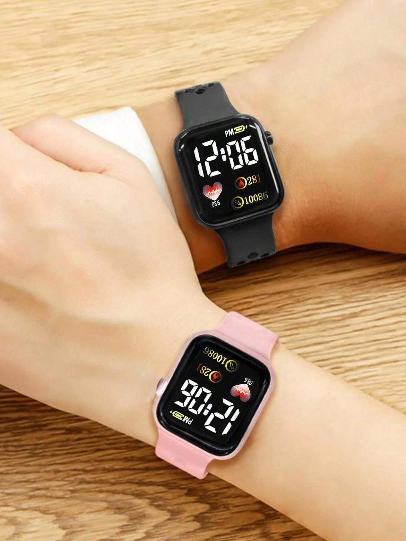 2 piezas Reloj electrónico LED digital cuadrado juvenil de moda simple ...