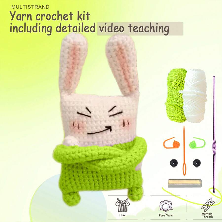 DIY Green Proud Rabbit Cochet Kit For Beginners, Amigurumi Stuffed ...