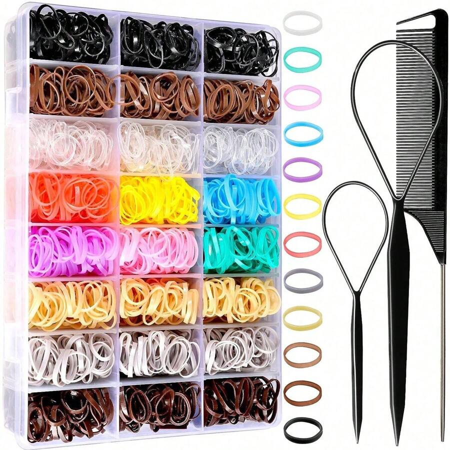 1pack Elastic Hair Bands 12 Colors,1500 Pcs Mini Hair Rubber Bands With ...