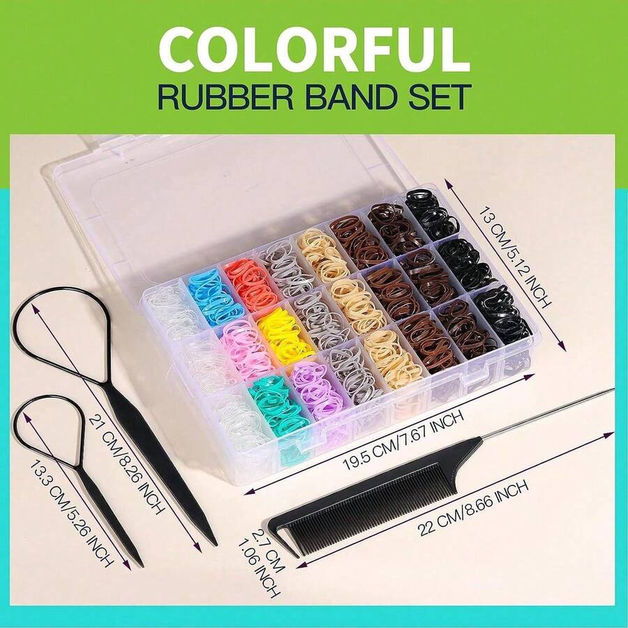 1pack Elastic Hair Bands 12 Colors,1500 Pcs Mini Hair Rubber Bands With ...