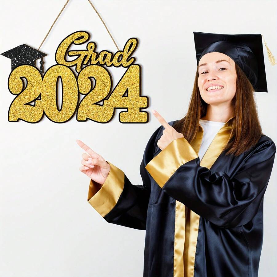 1pc, Graduation Party Decorations For Class Of 2024- Golden Grad 2024 ...