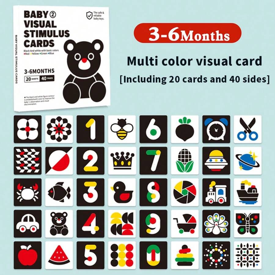 1 Box Of 20 Black And White Cards With 40 Patterns For High Contrast ...