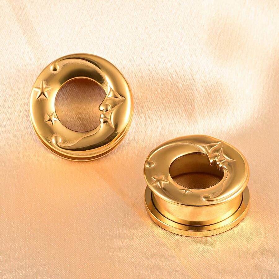 2PCS Punk Moon Ear Gauges Screw Ear Tunnels Plugs Flesh Stretchers ...