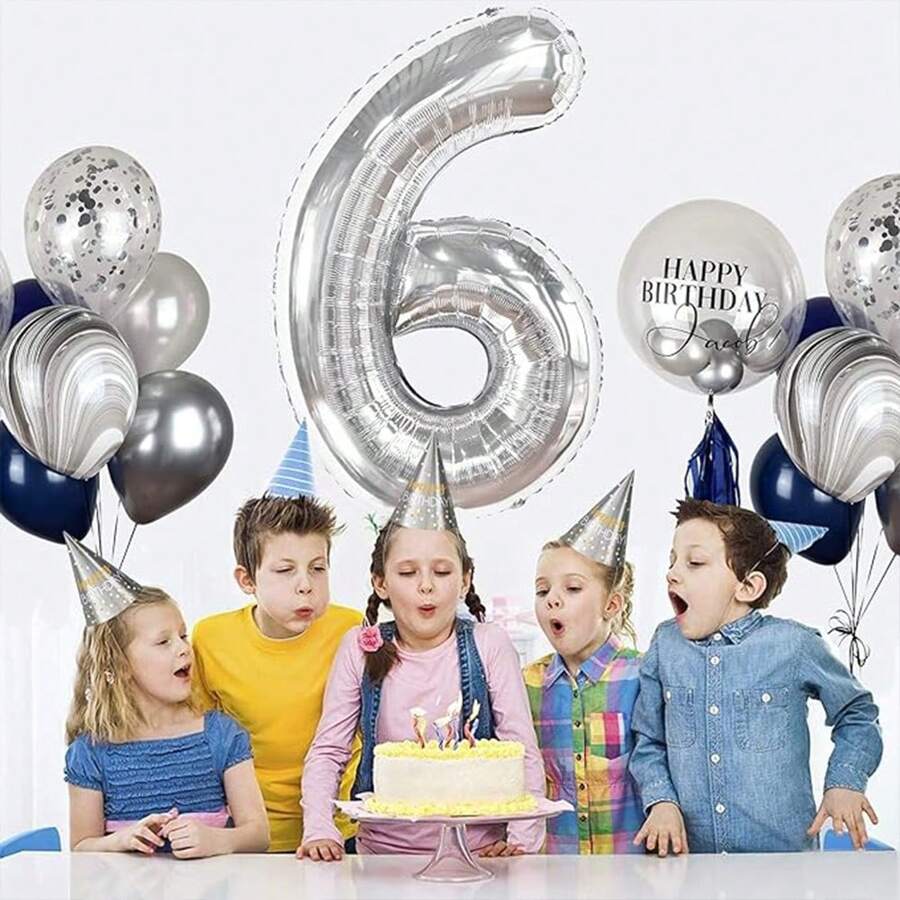 40 Inch Silver Number Balloon , Large Number Foil Balloons Mylar For ...