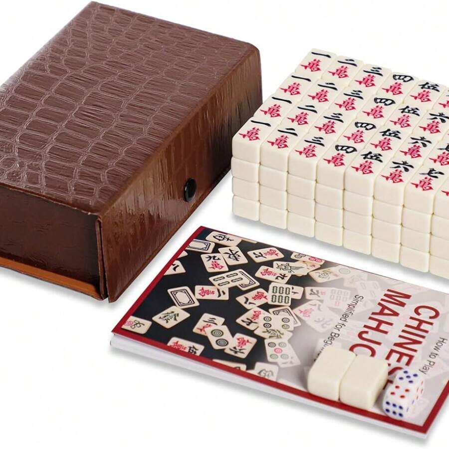 Portable Mini Mahjong Set With Brown Leather Case, Travel Lightweight ...