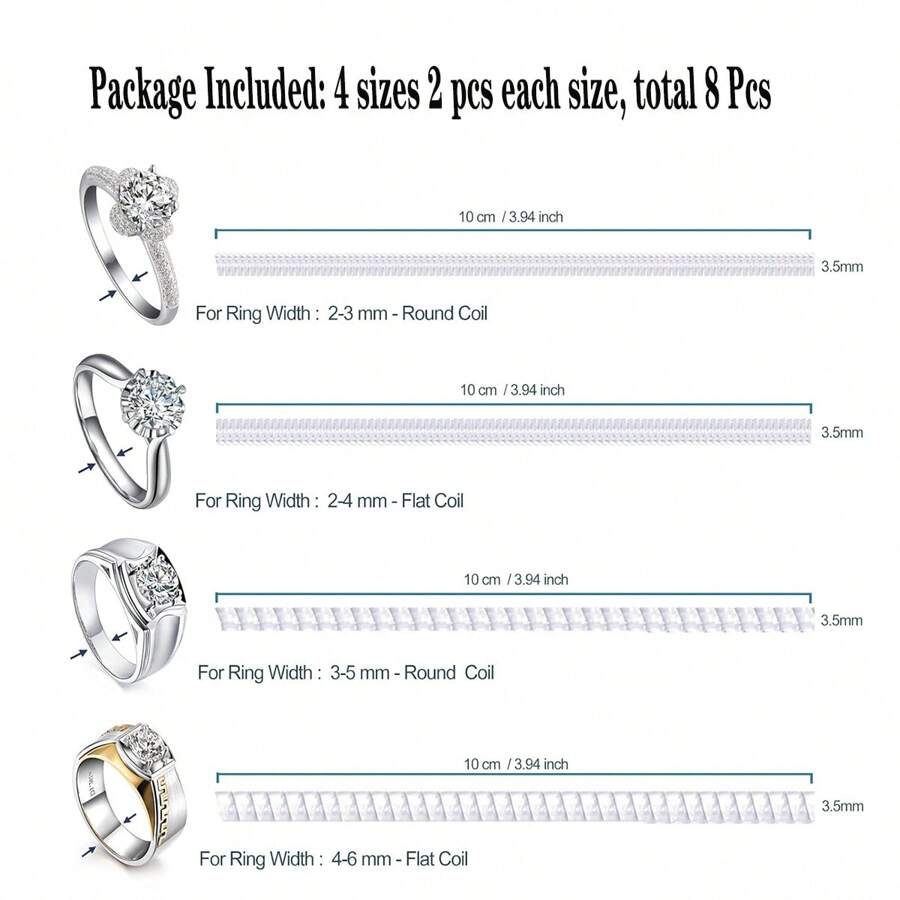 Ring Size Adjuster For Loose Rings, 8 Pack 4 Sizes Any Sizer, Invisible ...