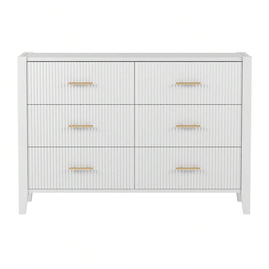 6 Drawer Dresser With Metal Handle For Bedroom, Storage Cabinet With ...