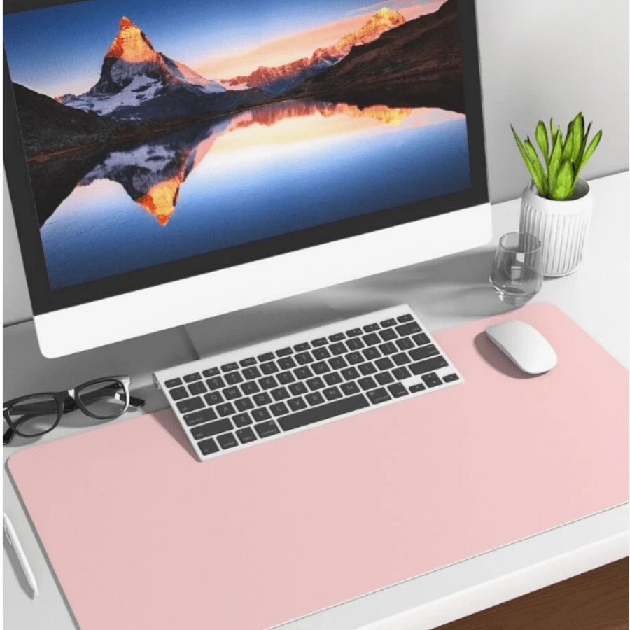 1pc Anti-Stain Silicone Desk Pad With Polyurethane Leather, Solid Color ...