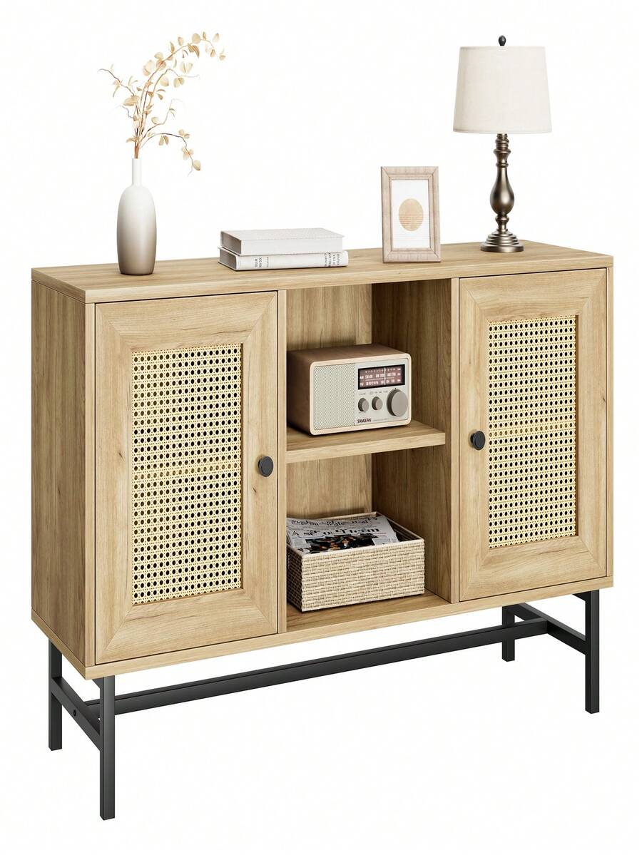 Sideboard Buffet Cabinet With Storage, Rattan Storage Cabinet With 2 ...