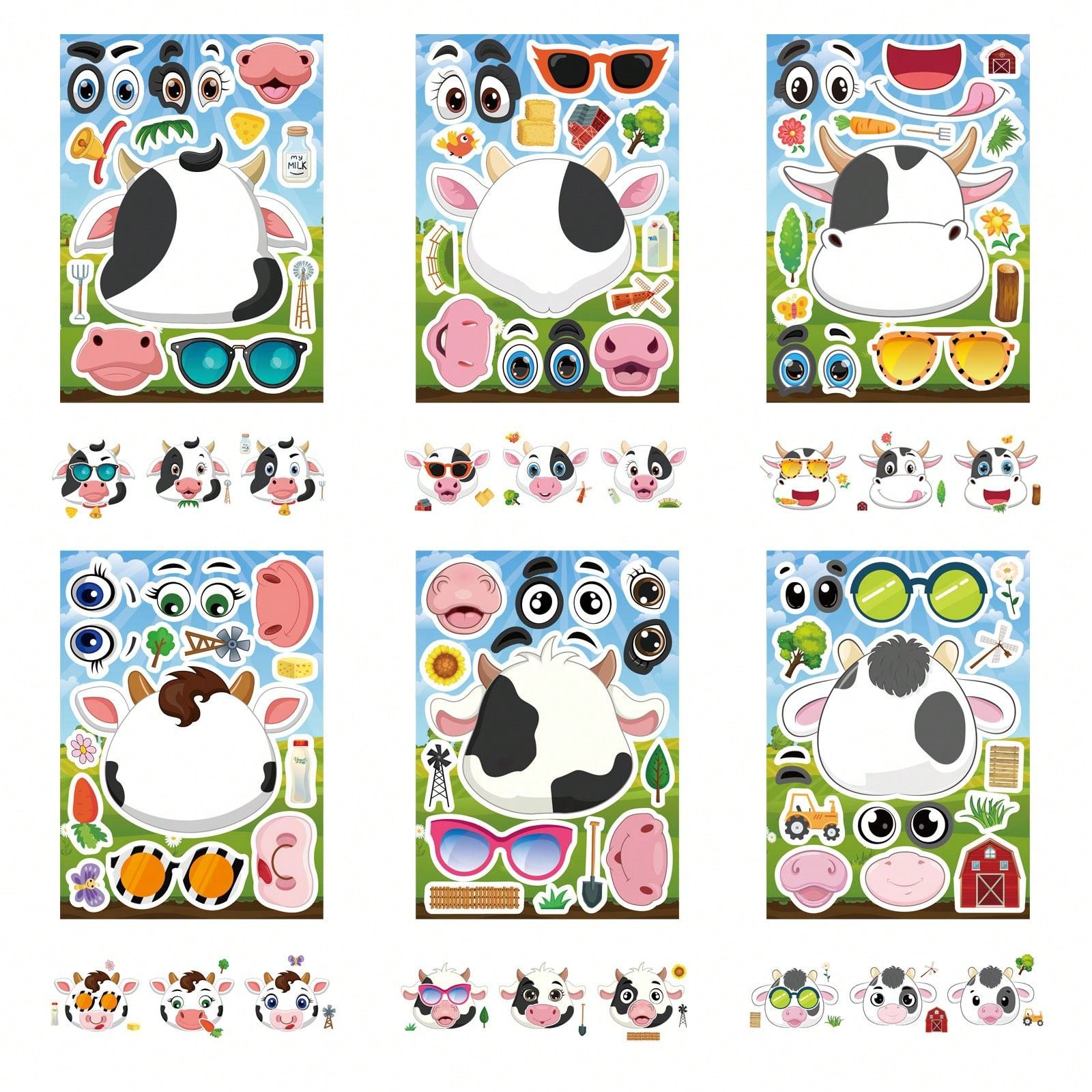 24 Sheets Farm Cows Stickers Make-A-Face Stickers, Make Your Own Cows ...
