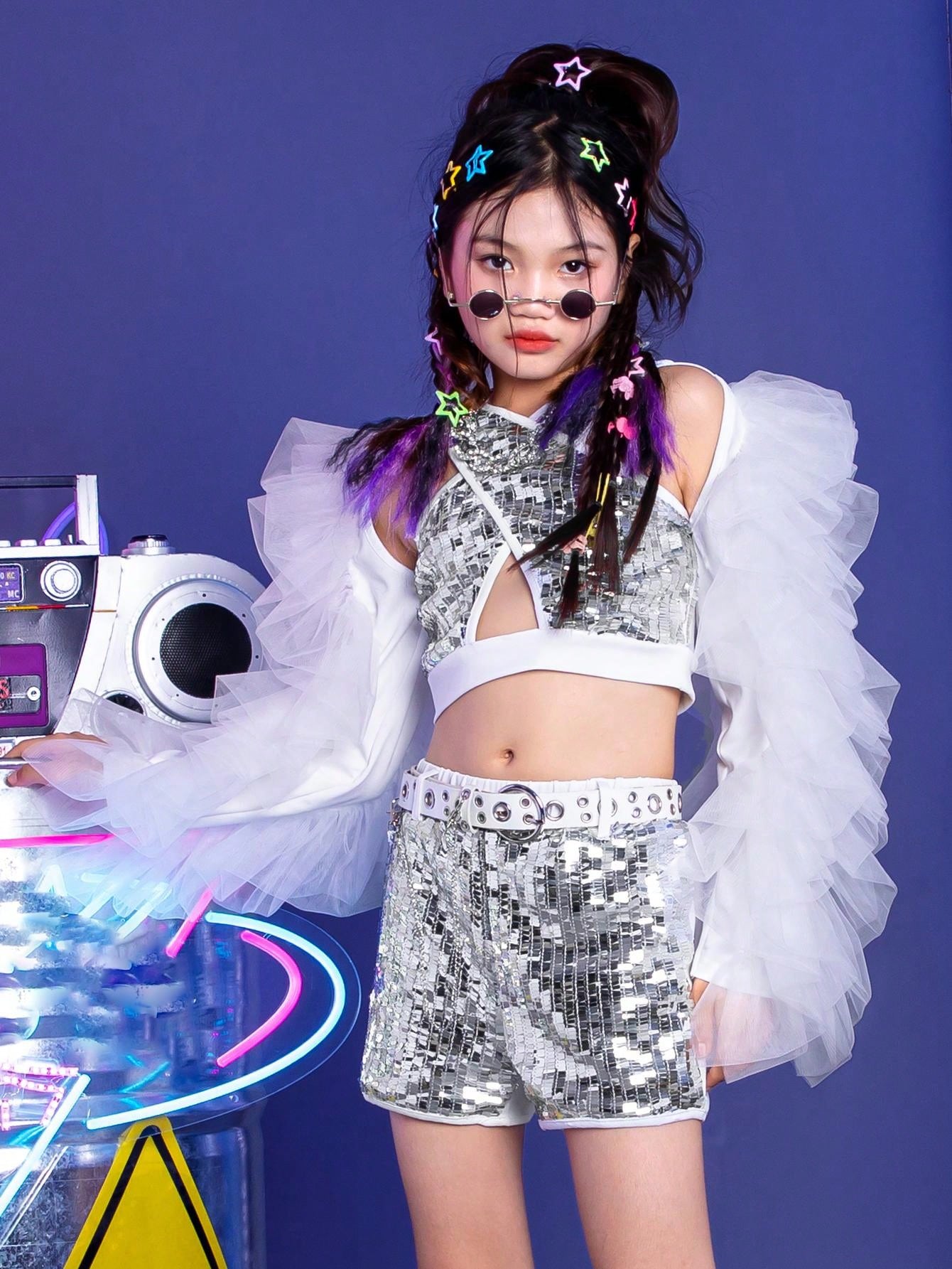 Tween Girls' Cool & Shiny Jazz Dance Costume Set For Fashion Show ...