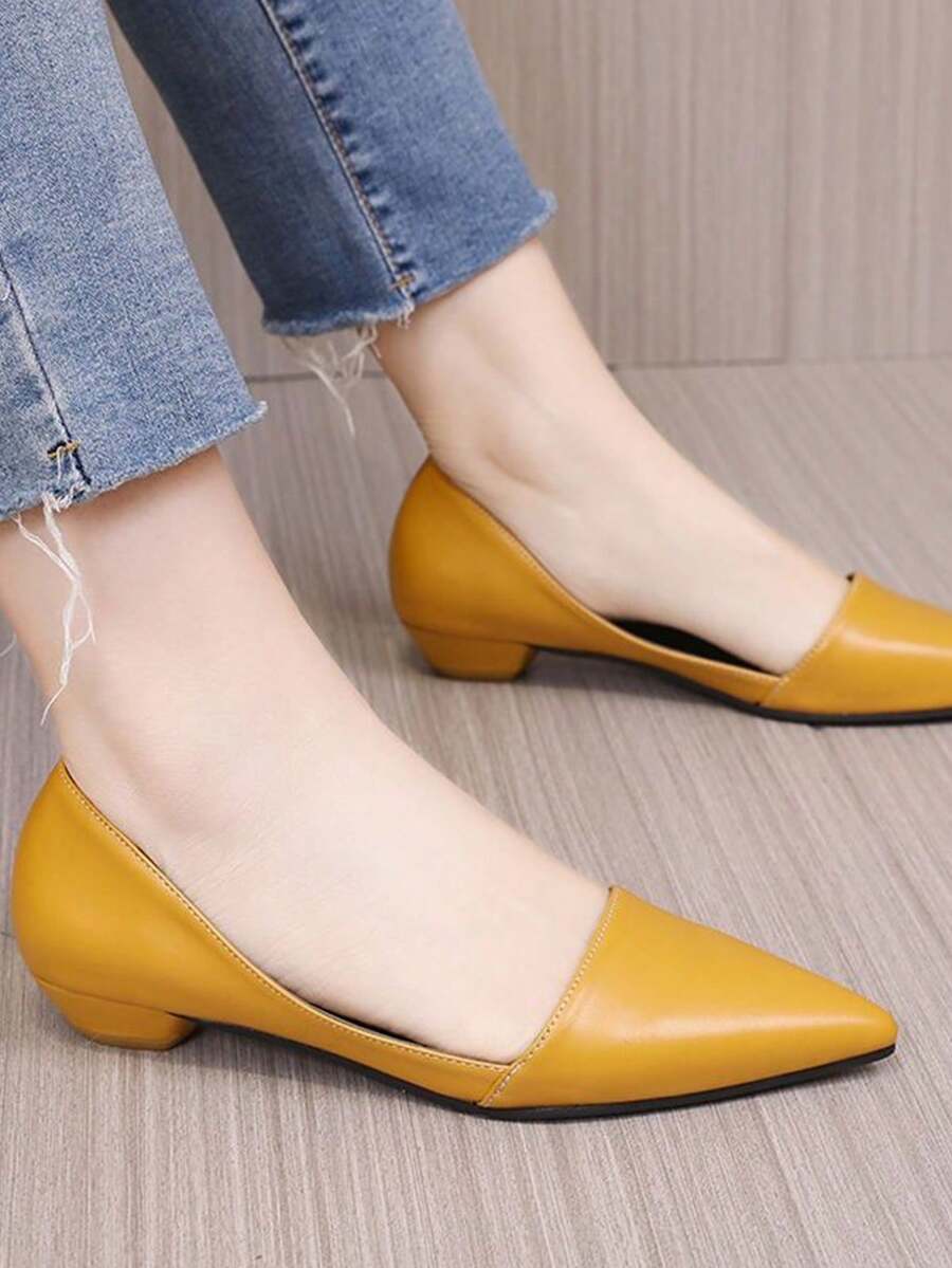 Women's Low Heel Simple Retro Pointed Toe Kitten Heel Single Shoes ...