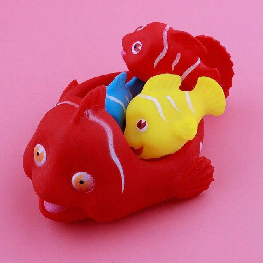 Squeeze Toys For Water Play, 1 Large And 3 Small Red Fish Set, Bath ...