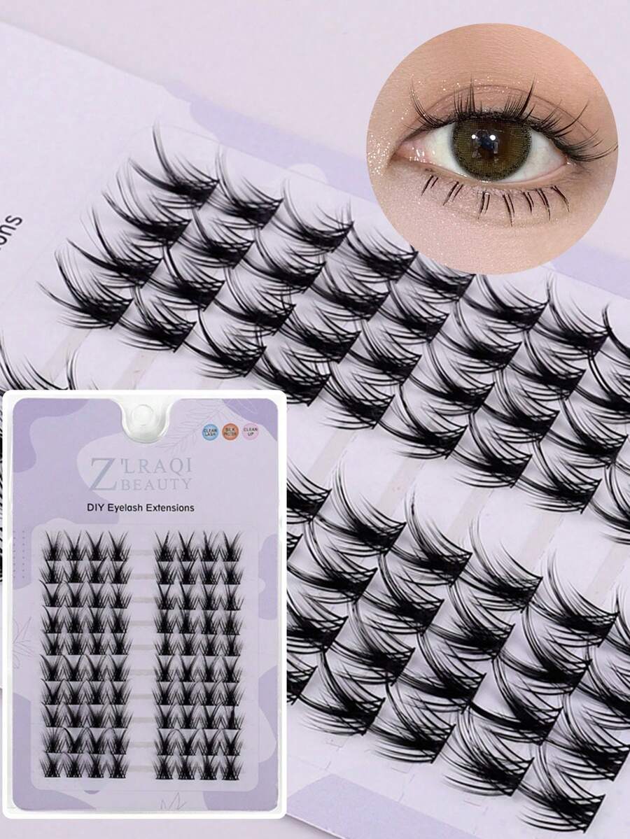 80-Cluster Sectional False Eyelashes Set, Thick & Cross Single Cluster ...