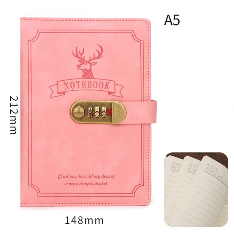 A5PU200 Pages 2024Notebook Retro Password Book With Lock Diary Binder ...