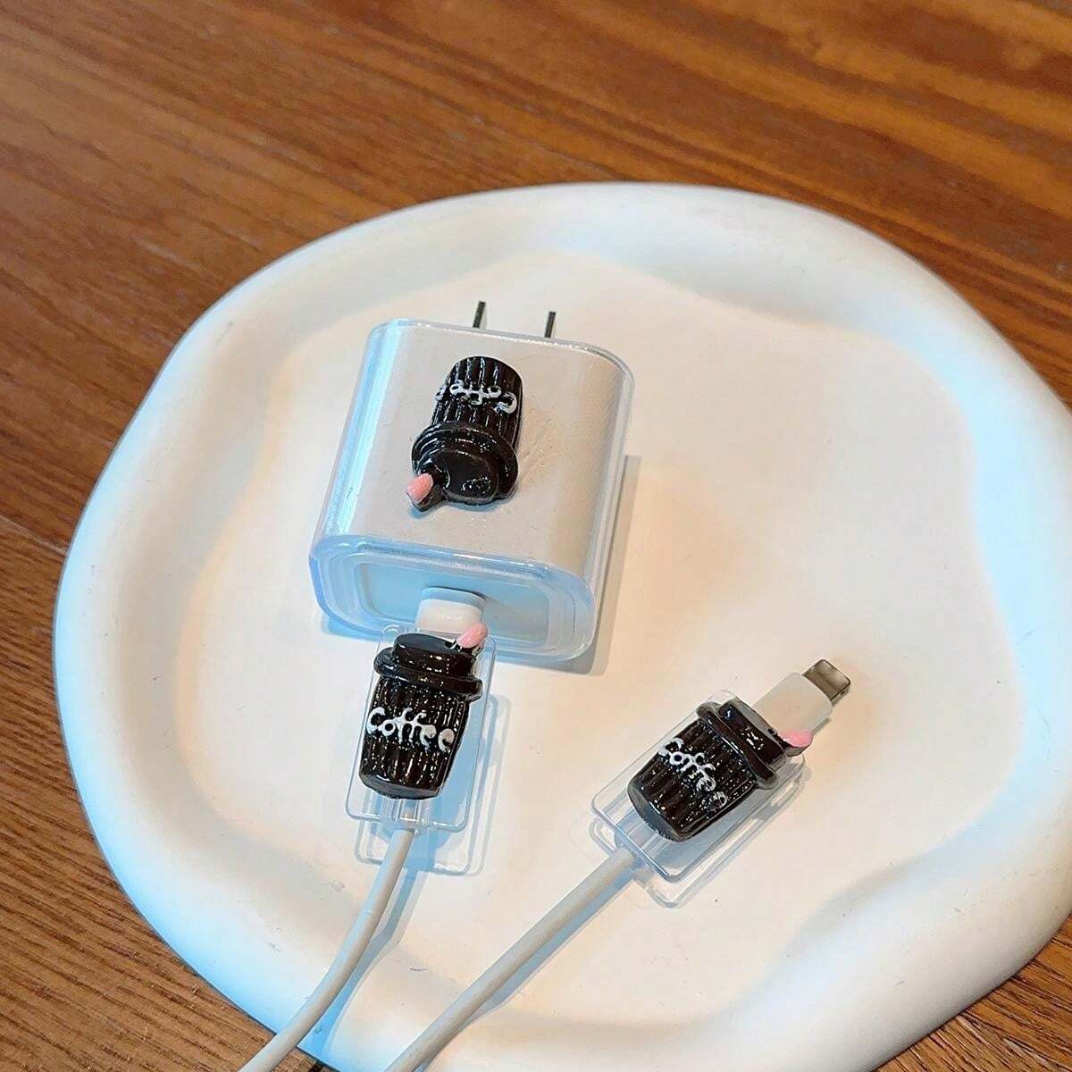 New 3d Coffee Cup Decor Data Cable Anti-Breaking Anti-Falling Clip ...