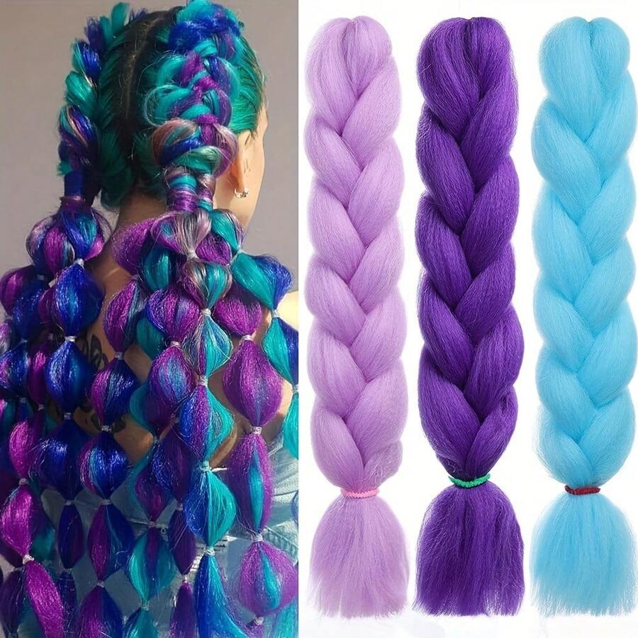 3 Pack Colored Braiding Hair 24 Inch Colorful Braiding Hair For Braids ...