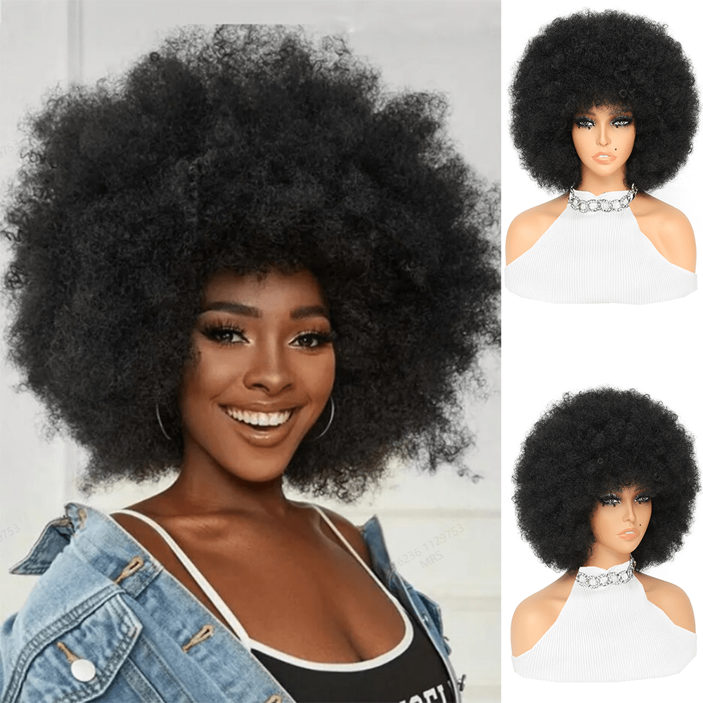 Black 12 Inch Afro Kinky Curly Wigs 70s 80s Wigs Large Bouncy And Soft ...