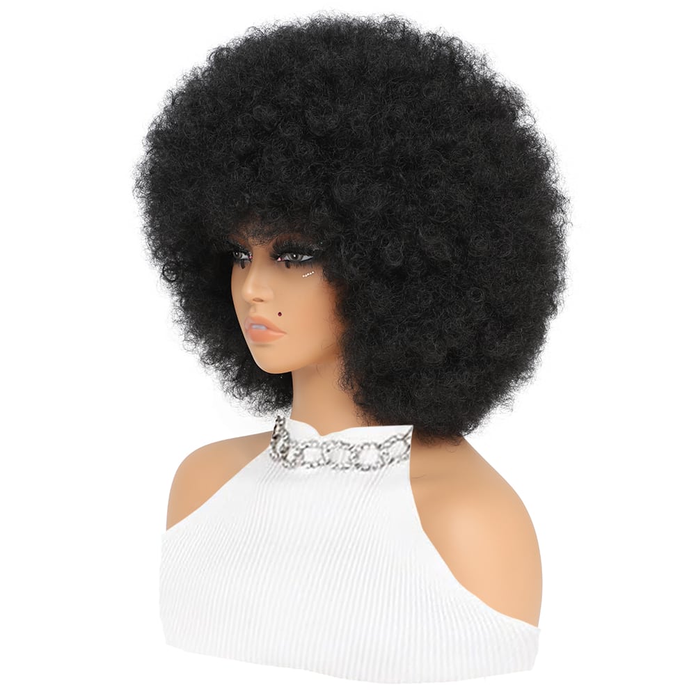 Black 12 Inch Afro Kinky Curly Wigs 70s 80s Wigs Large Bouncy And Soft ...